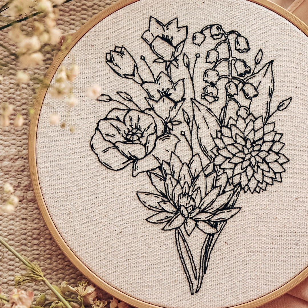 Family Birth Flower Bouquet Embroidery | @birthflowerprints ...