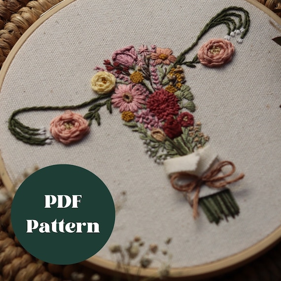 Floral Uterus Embroidery Pattern OBGYN Bouquet All Profits - Etsy