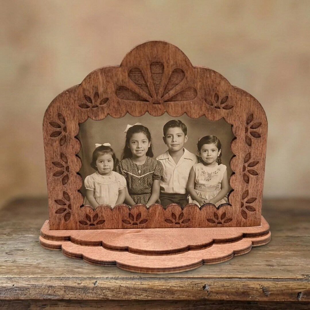 Remembrance Photo Nicho Frame, Small Landscape Engraved Wood Retablo ...