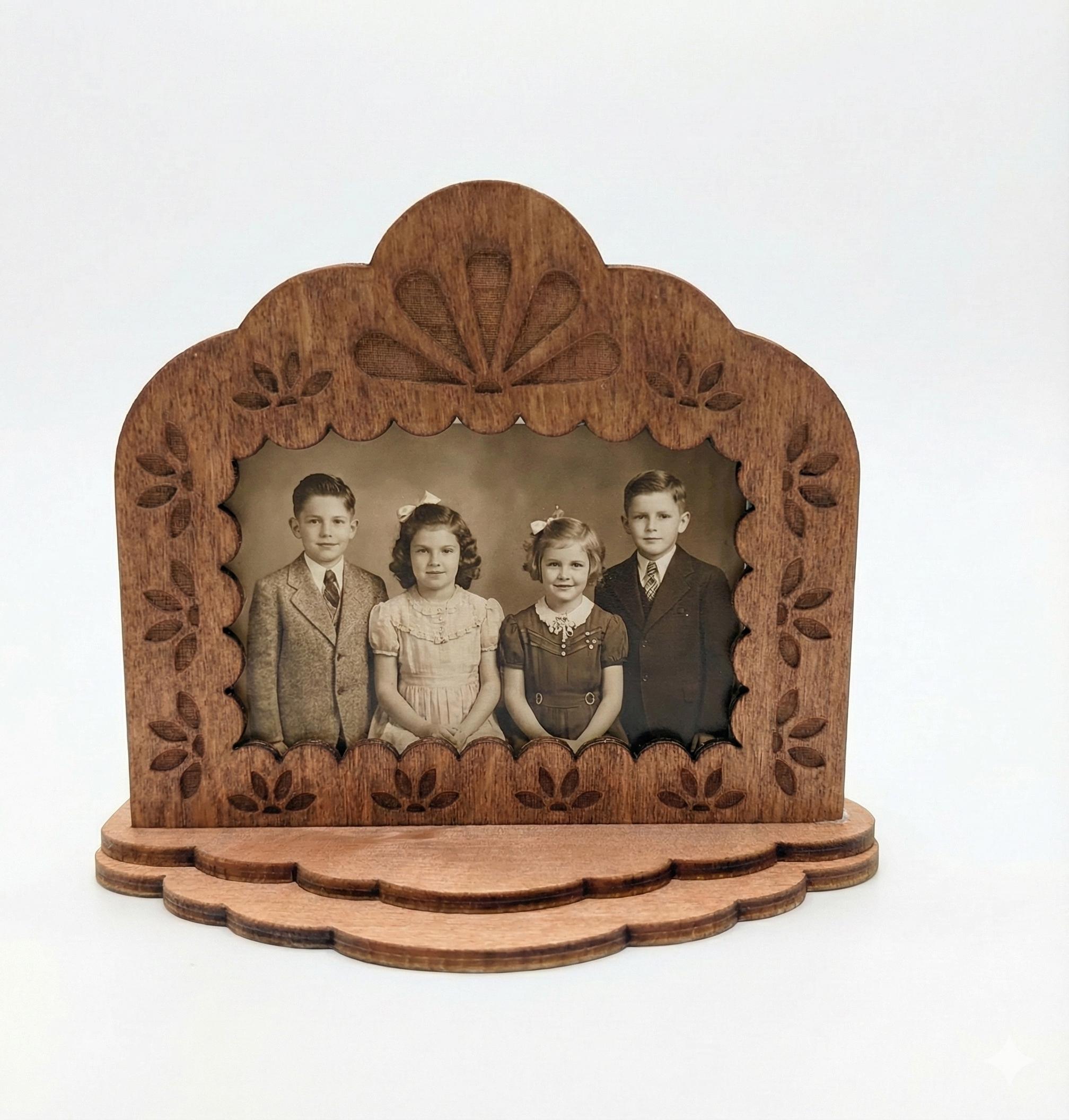 Remembrance Photo Nicho Frame, Small Landscape Engraved Wood Retablo ...