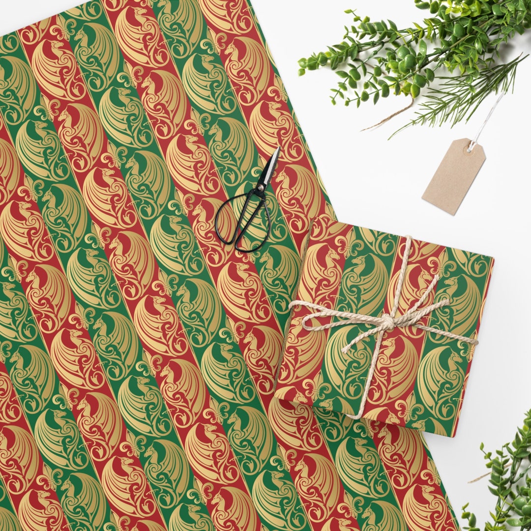 Dragon Wrapping Paper, Christmas Wrapping Paper, Yule Wrapping Paper ...