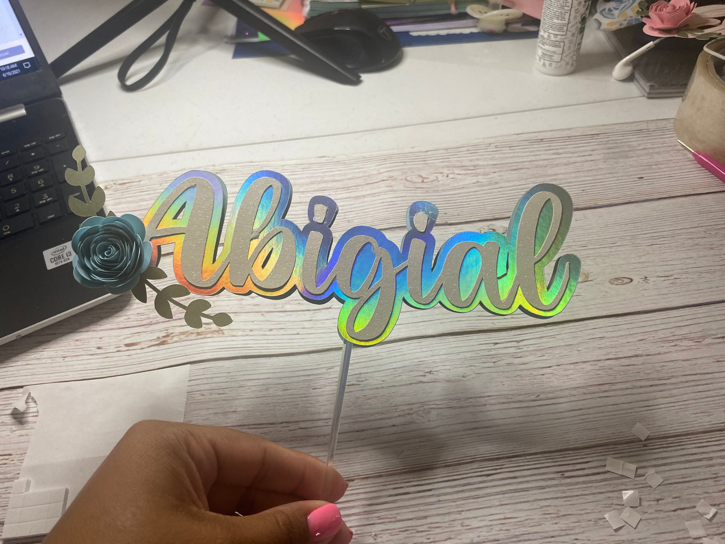 Name Cake Topper Flower Cake Topper Name and Flower Theme | Etsy