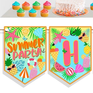 DIGITAL Summer Happy Birthday Banner Summer Pennant Summer Birthday ...