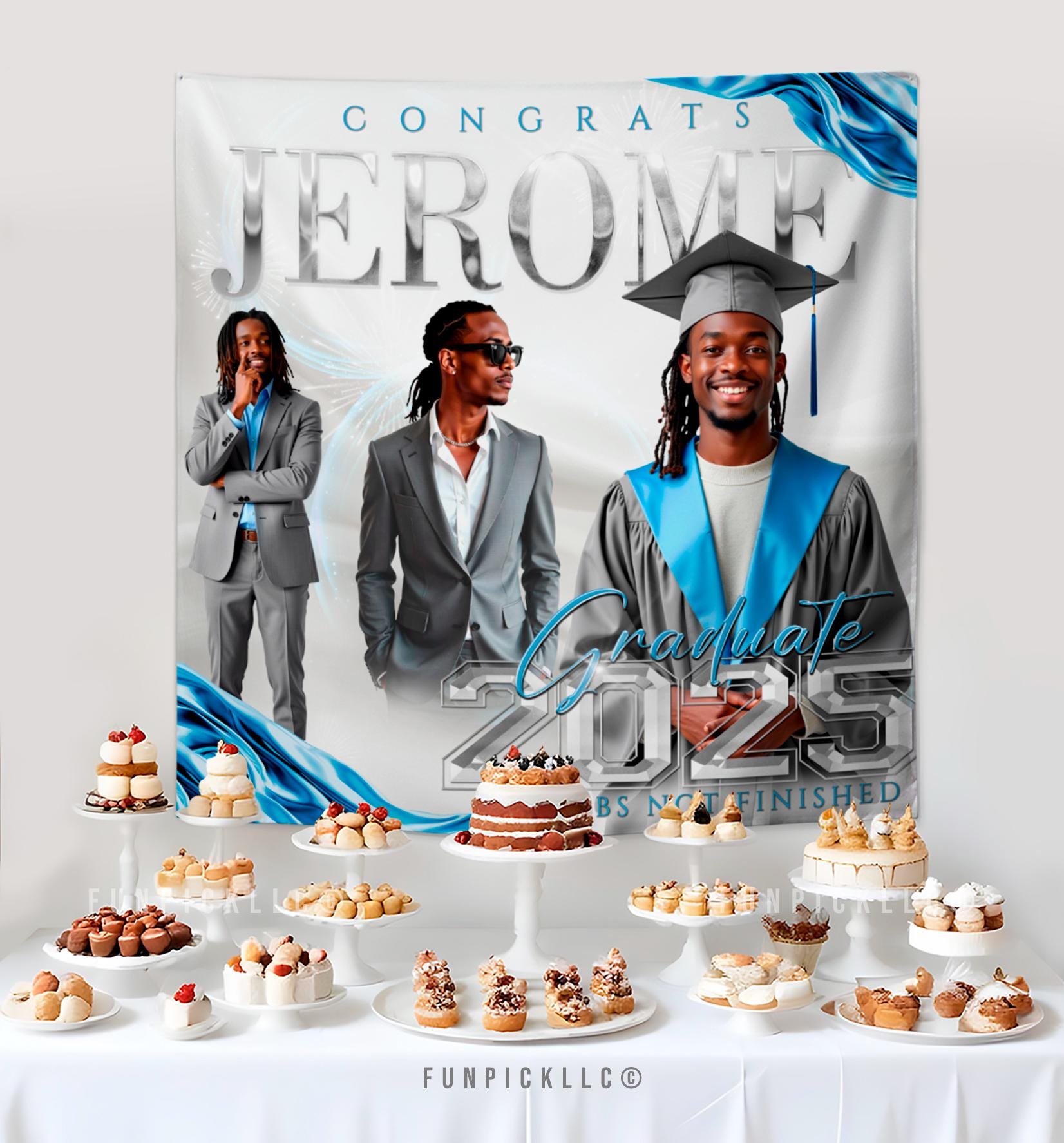 Blue & Silver Graduation Banner: Class of 2025 Backdrop (digital File ...