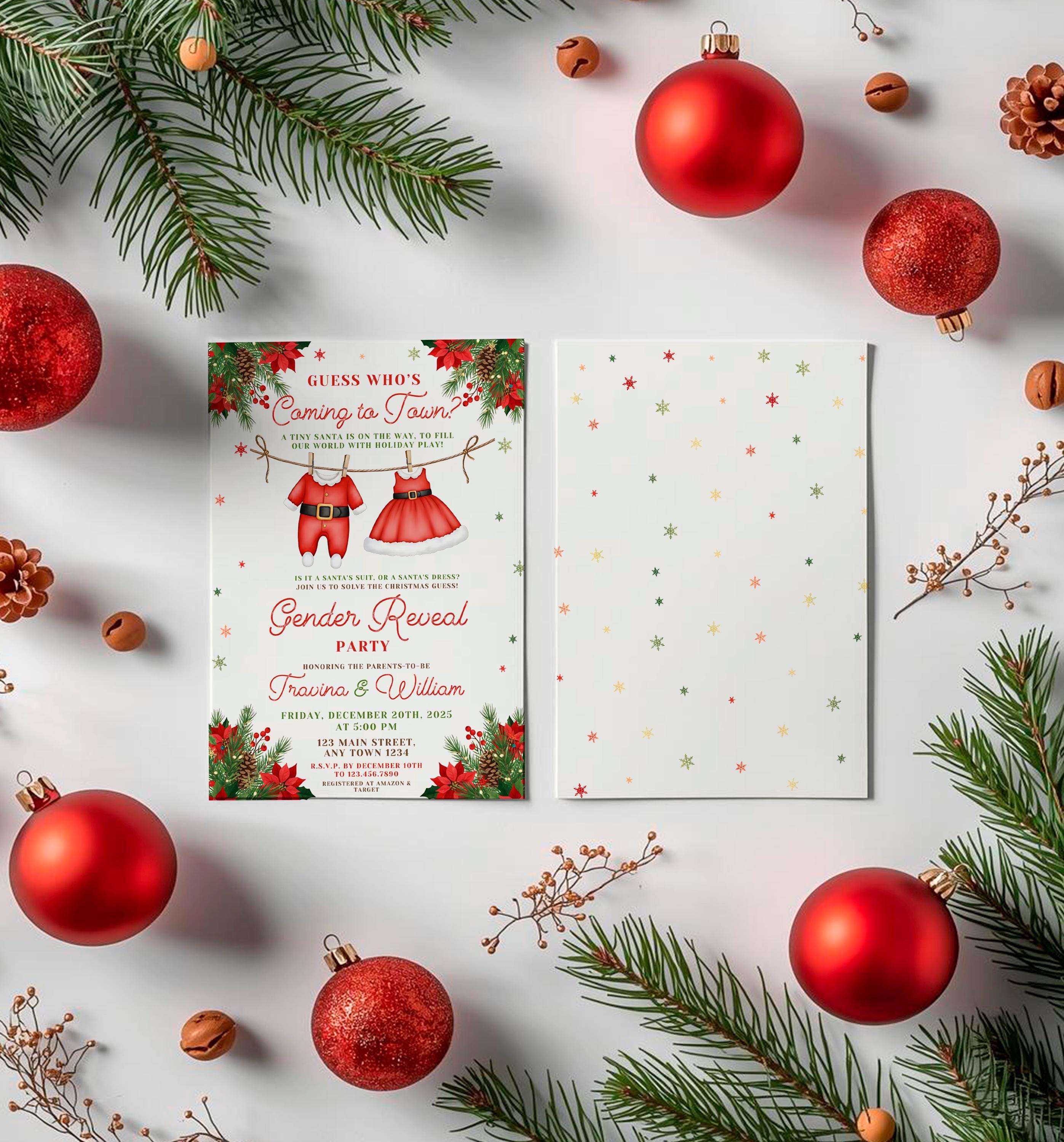 Little Santa Gender Reveal Invitation: Christmas Clothes Card Template ...