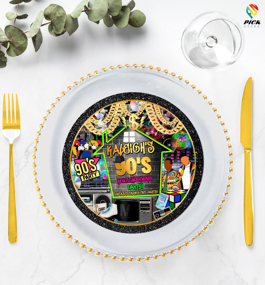 90s Theme Charger Plate Insert: Throwback Party Decor (digital Download ...