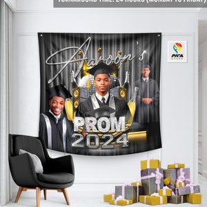 Black and Gold Prom Backdrop Senior Prom Banner Red and Silver Party ...