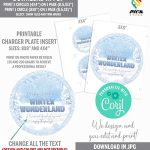 EDITABLE Winter Charger Plate Insert Wonderland Round Table Snowflake ...