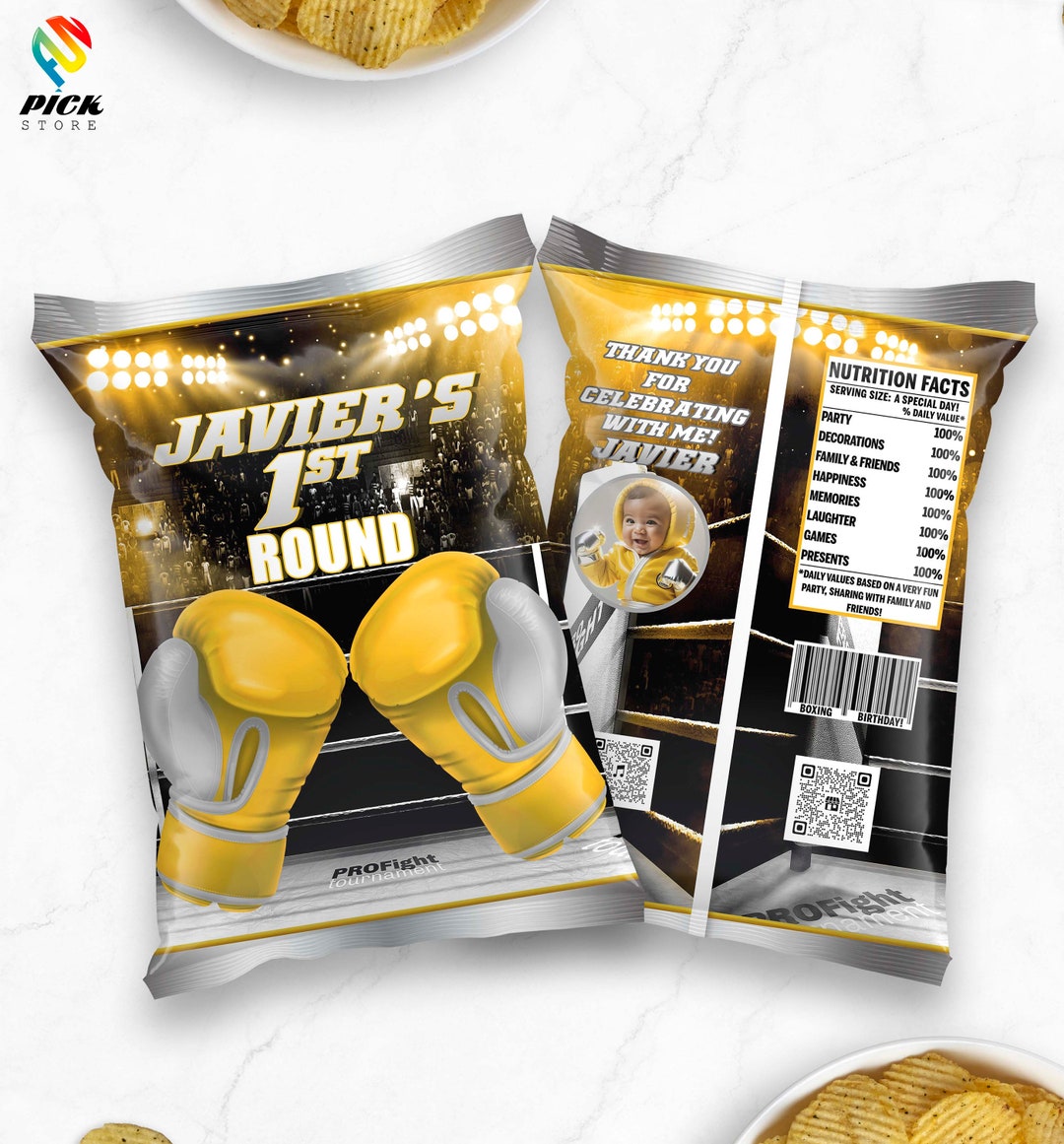 Boxing 1st Birthday Chip Bag Wrapper: Custom Party Favor (DIY FILE) - Etsy