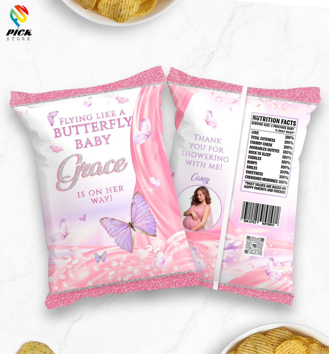 Butterfly Chip Bag Wrapper Pink and Purple Snack Bag Template Butterfly ...