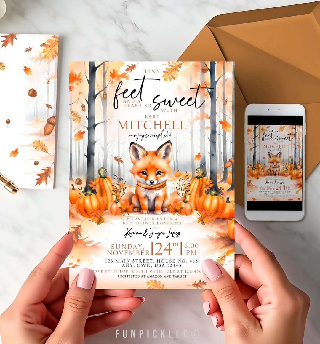 Fox Baby Shower Invitation for DIY, Fall Forest Digital Invitation ...
