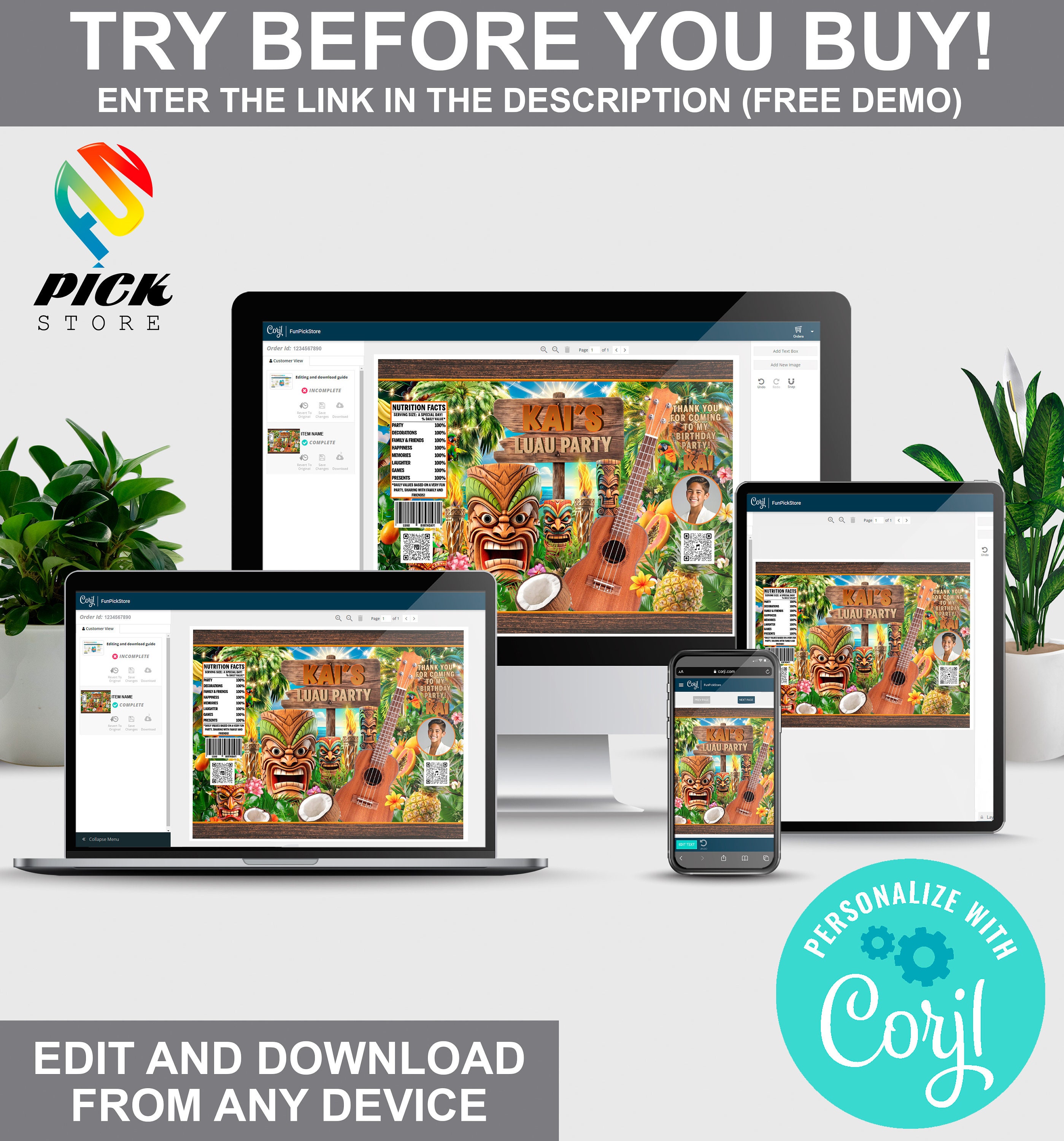 Hawaiian Luau Party Bundle: Editable Tiki Decor, Digital Download ...