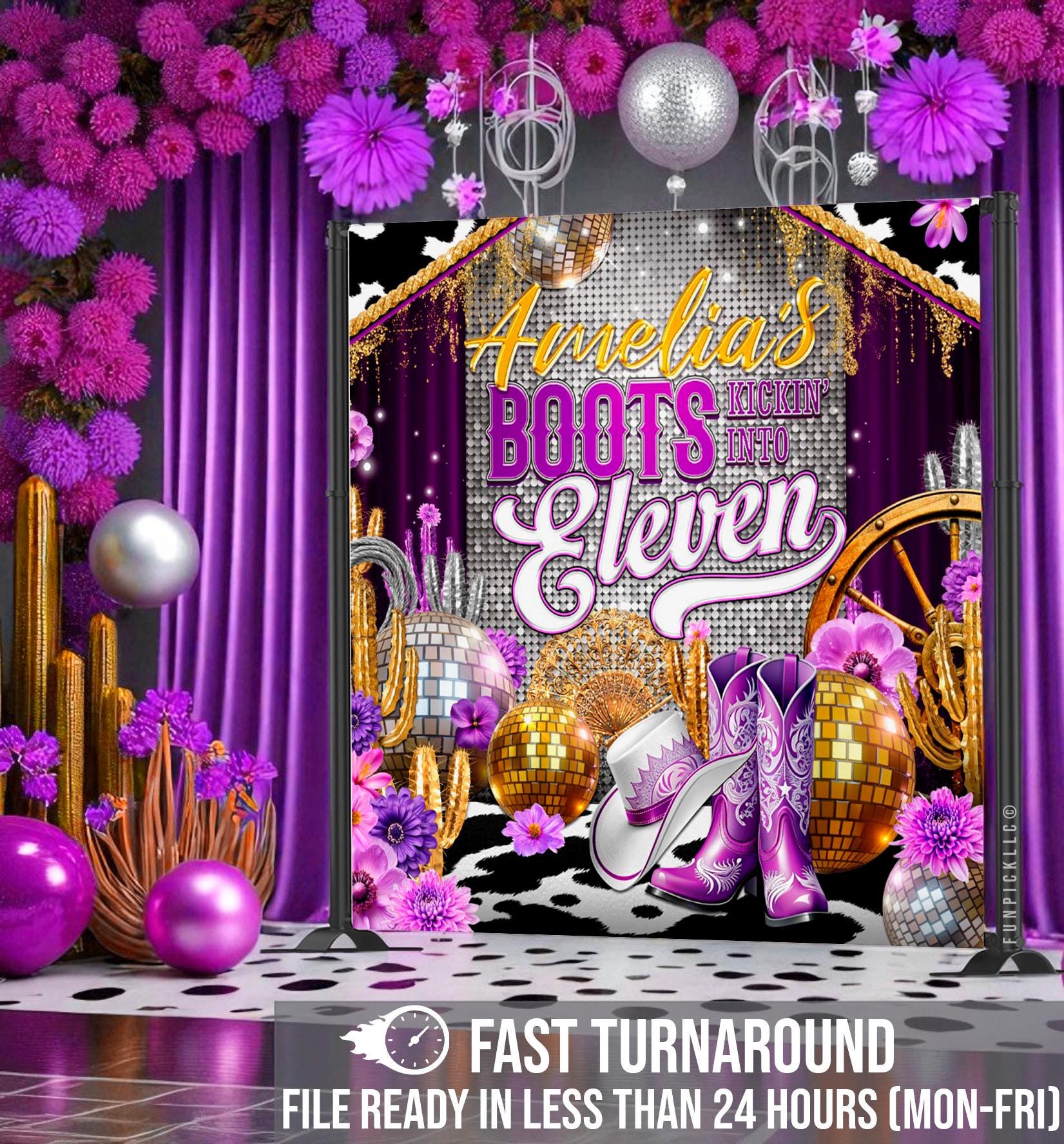 Cowgirl Birthday Backdrop: Custom Boots Banner, Rodeo Photo Decor ...
