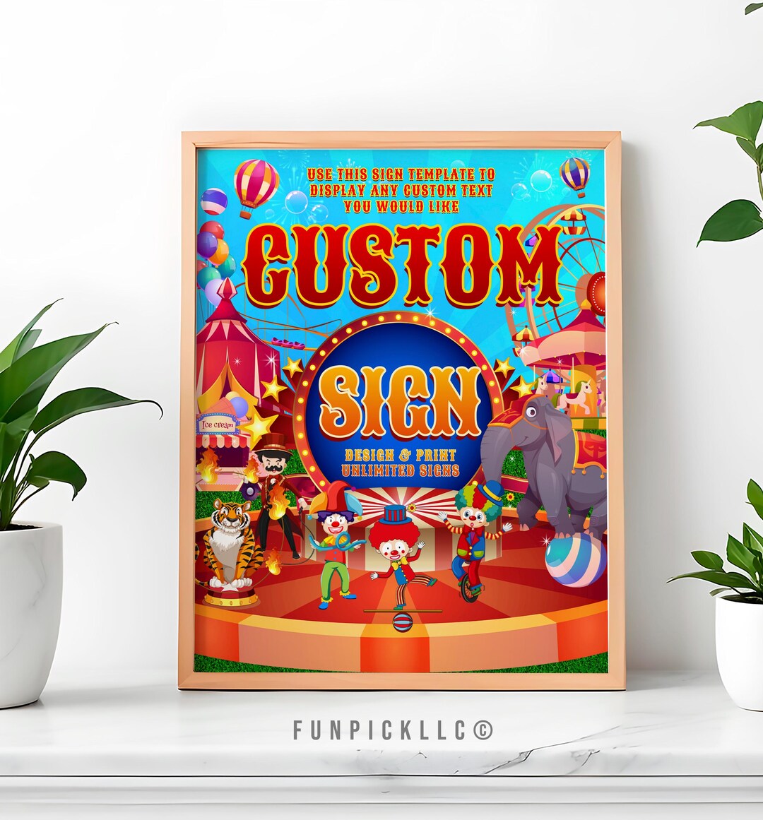 Circus Custom Sign for DIY, Clown Personalized Sign, Carnival Theme ...