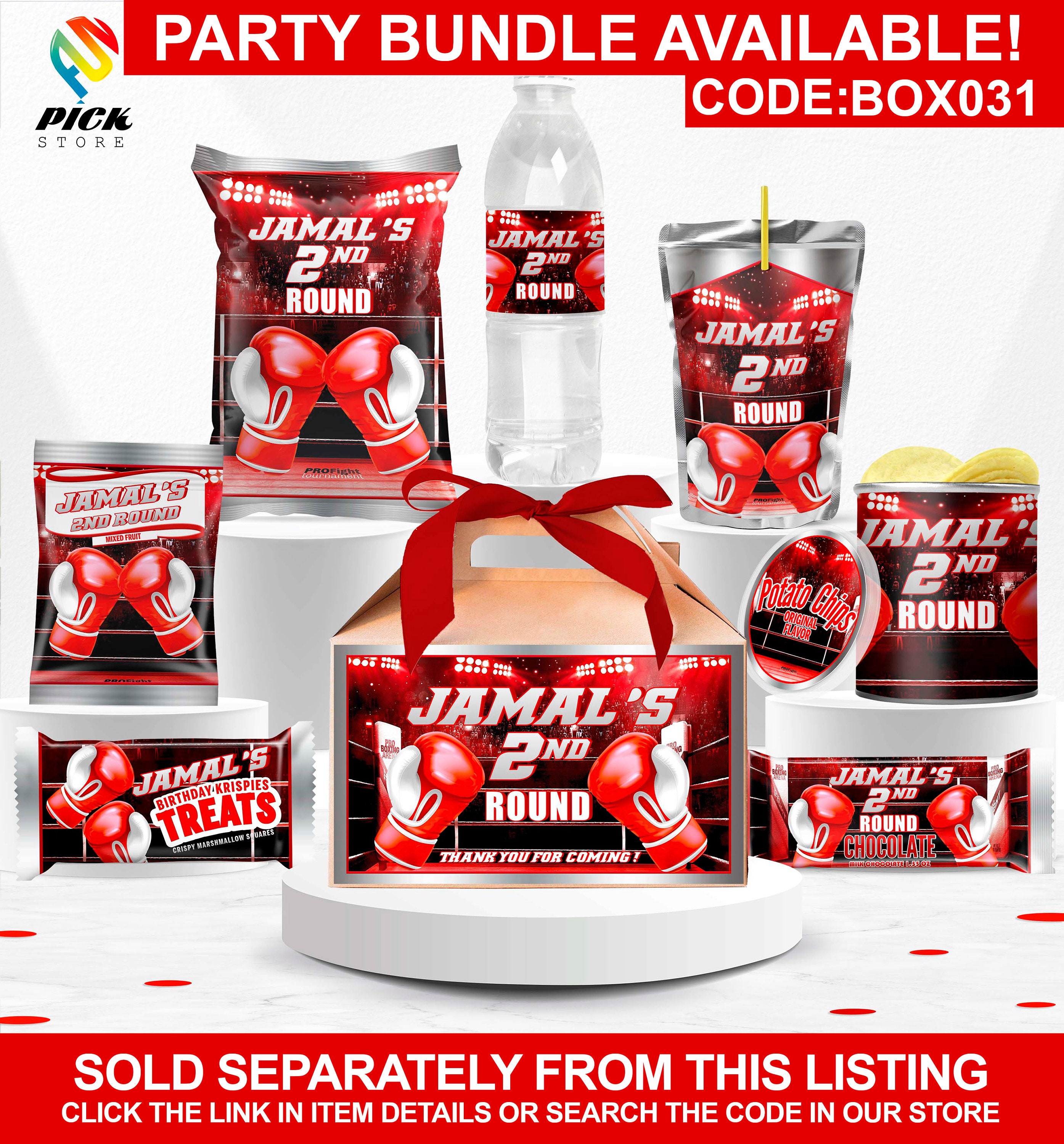 Red Boxing Ring Chip Bag Wrapper: Custom Party Favor (DIY File ...