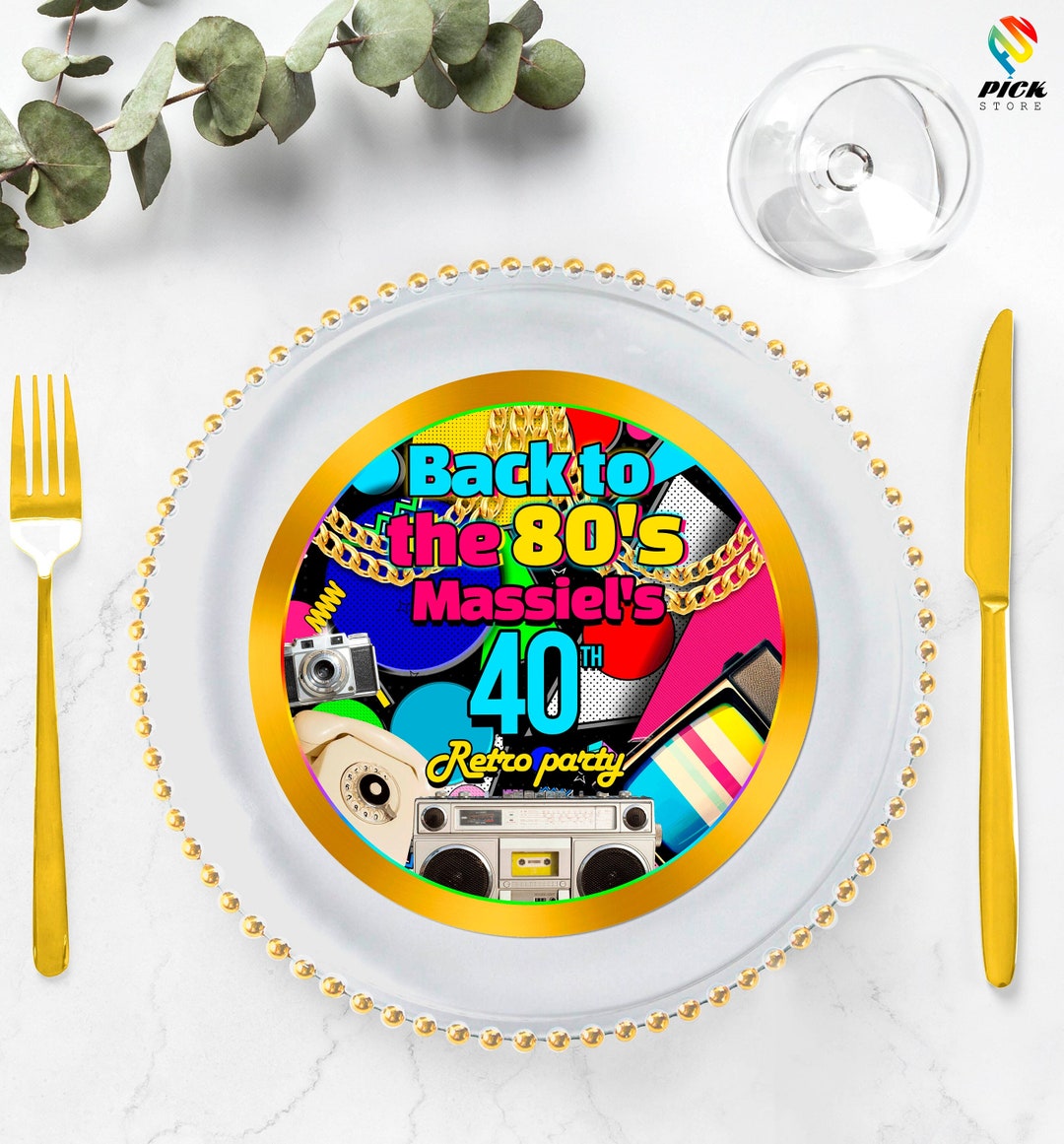 Retro 80's Theme Plate Insert: DIY Party Decor (digital File) - Etsy