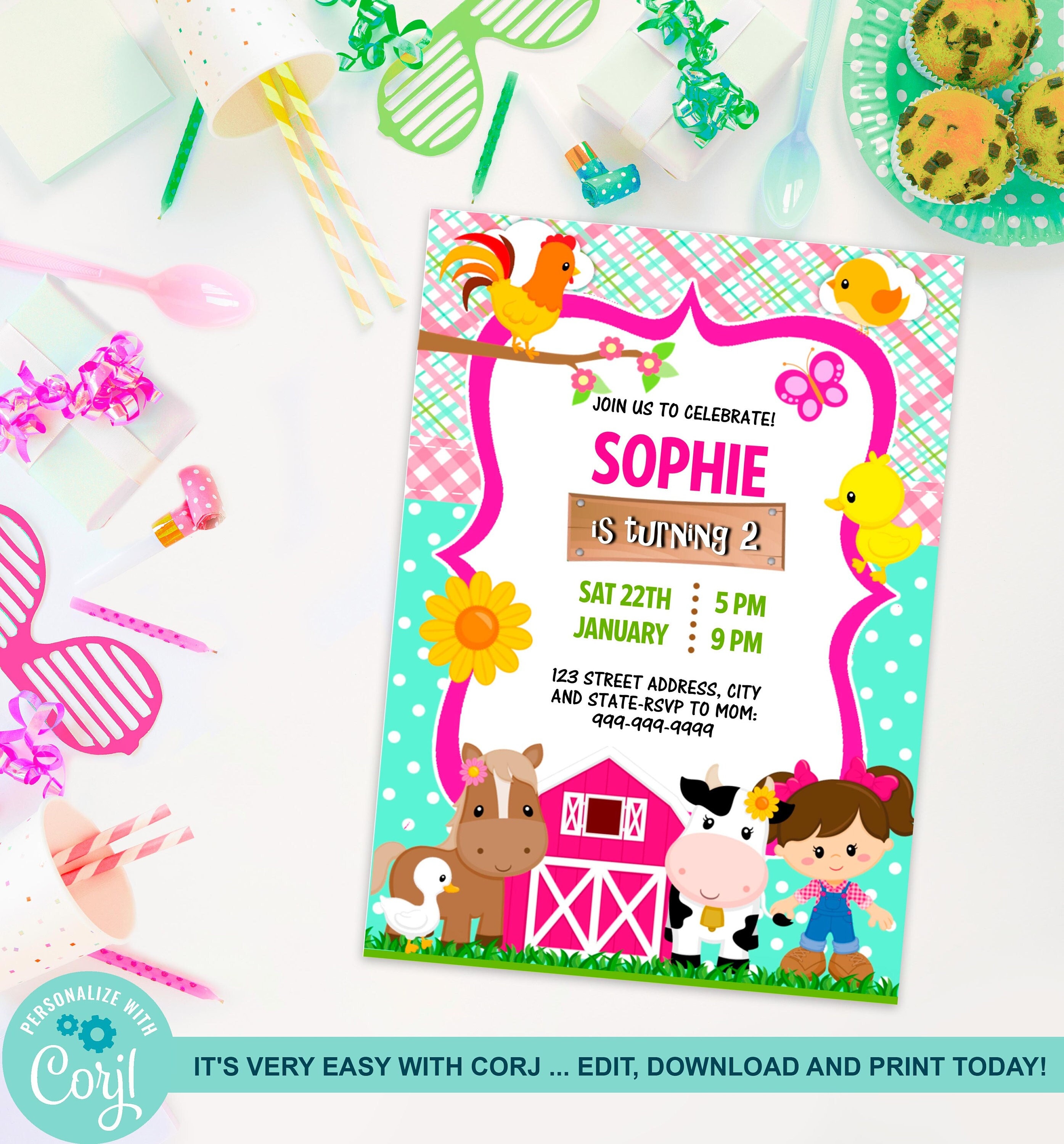 DIGITAL Animals Farm Birthday invitation Animals Farm | Etsy