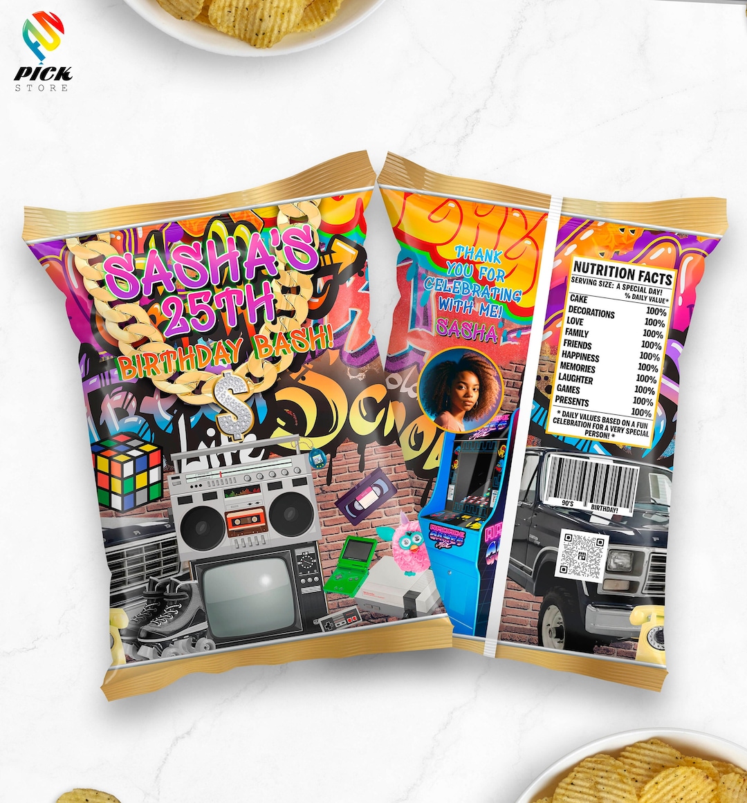 Retro 90s Chip Bag Wrapper for DIY, Throwback Snack Bag, Custom Party ...