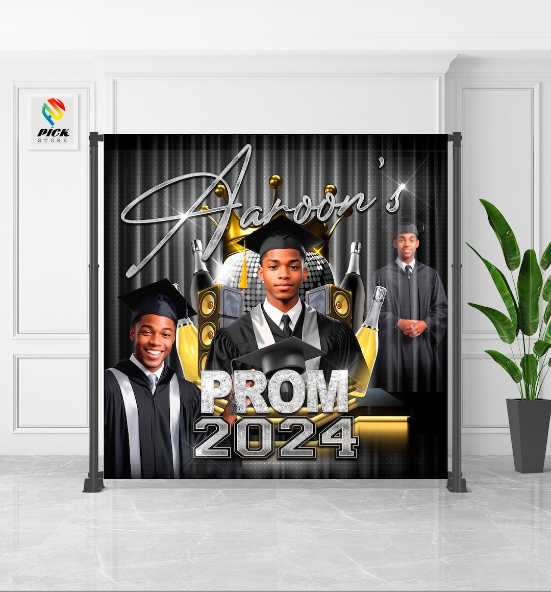 Black and Gold Prom Backdrop Senior Prom Banner Red and Silver Party ...