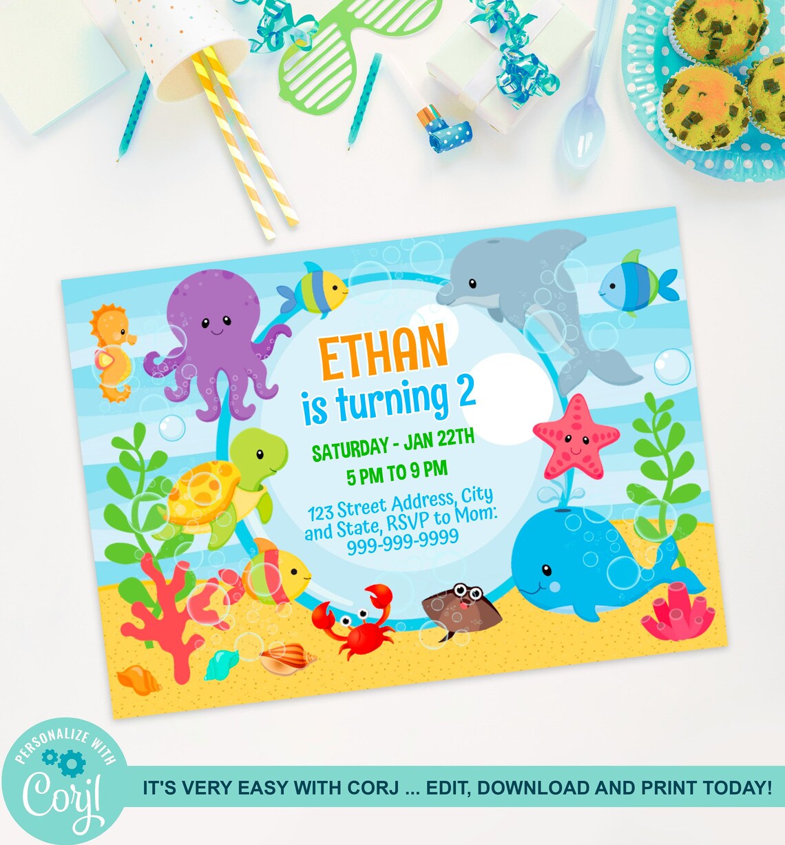 DIGITAL Sea Animals Birthday Invitation Sea Animals - Etsy