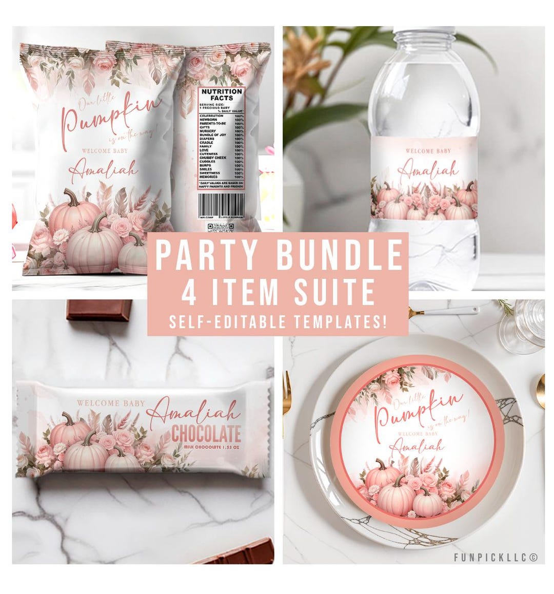 Pink Pumpkin Baby Shower Bundle for DIY, Fall Boho Kit, Boho Pumpkin ...
