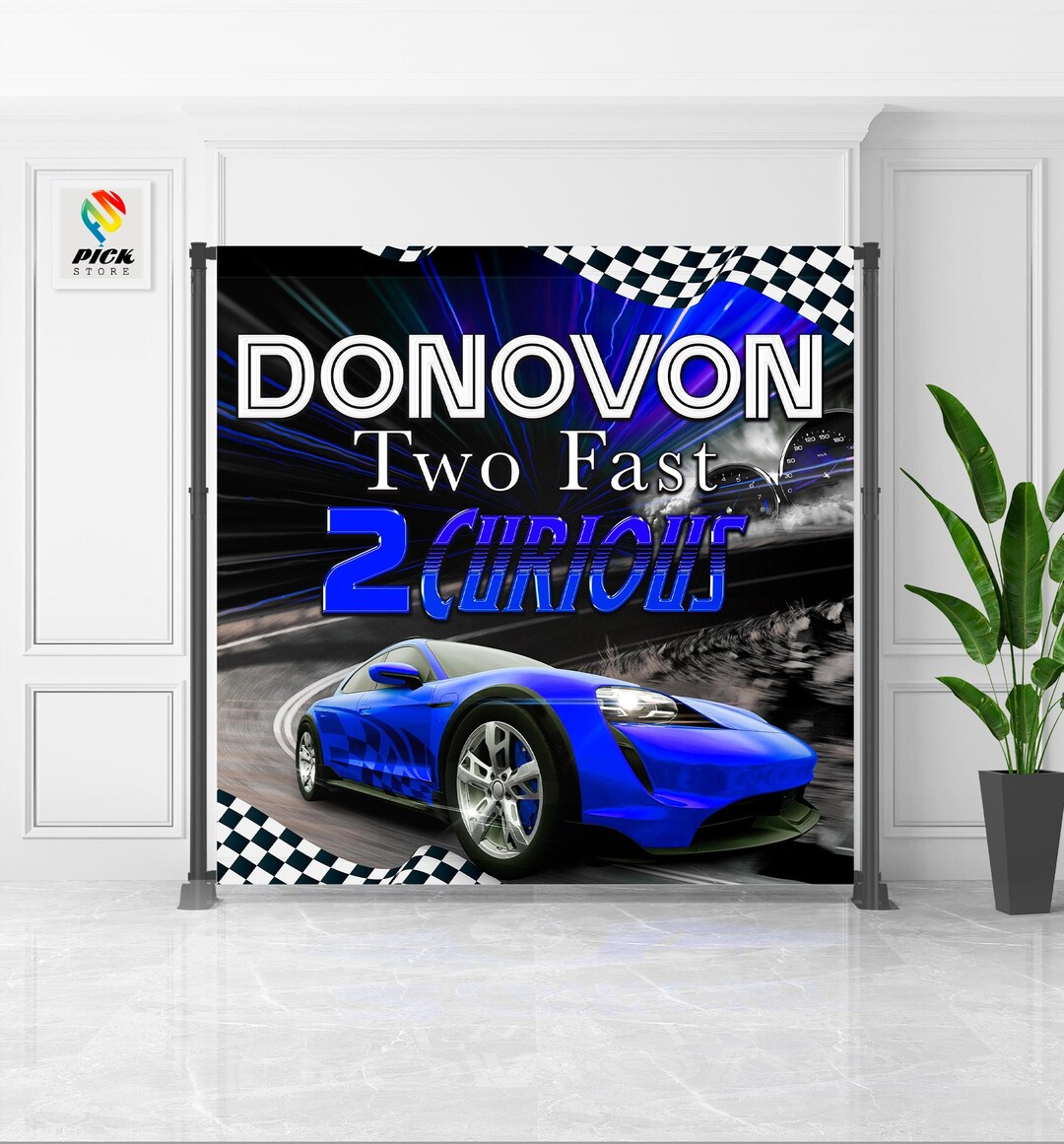 Royal Blue Race Car Backdrop | Cars Banner | Racing Cars Party Backdrop ...