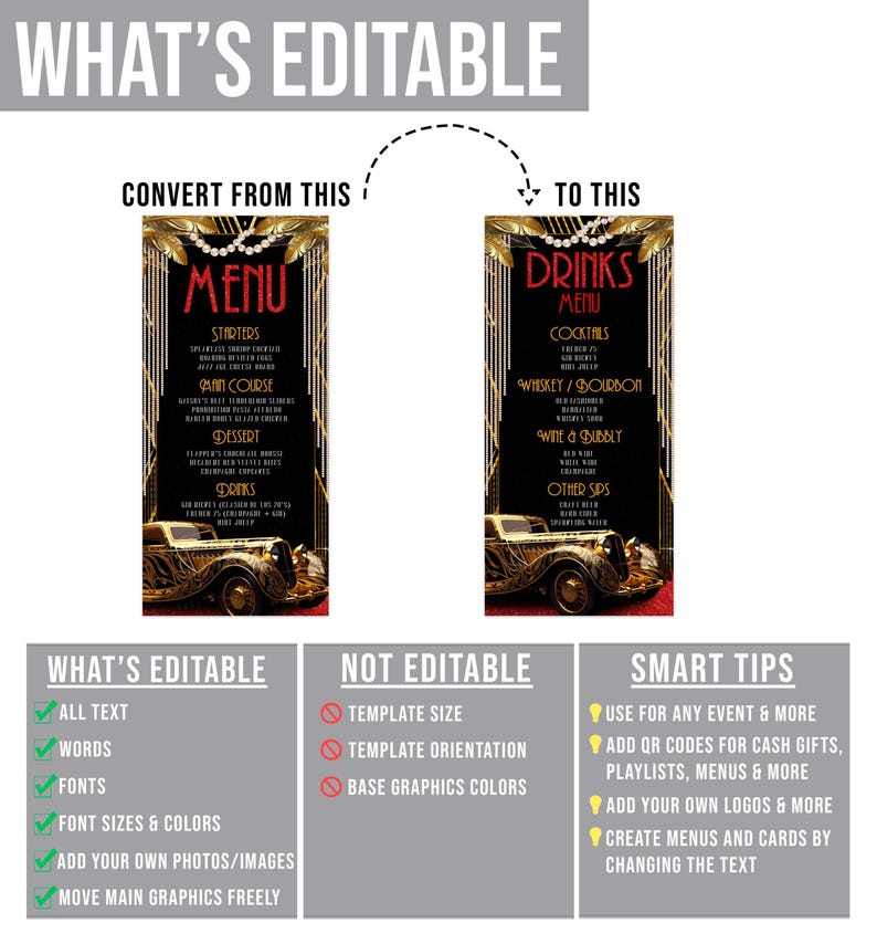 Harlem Nights Birthday Menu: Roaring 20s Gatsby Menu Sign (digital ...