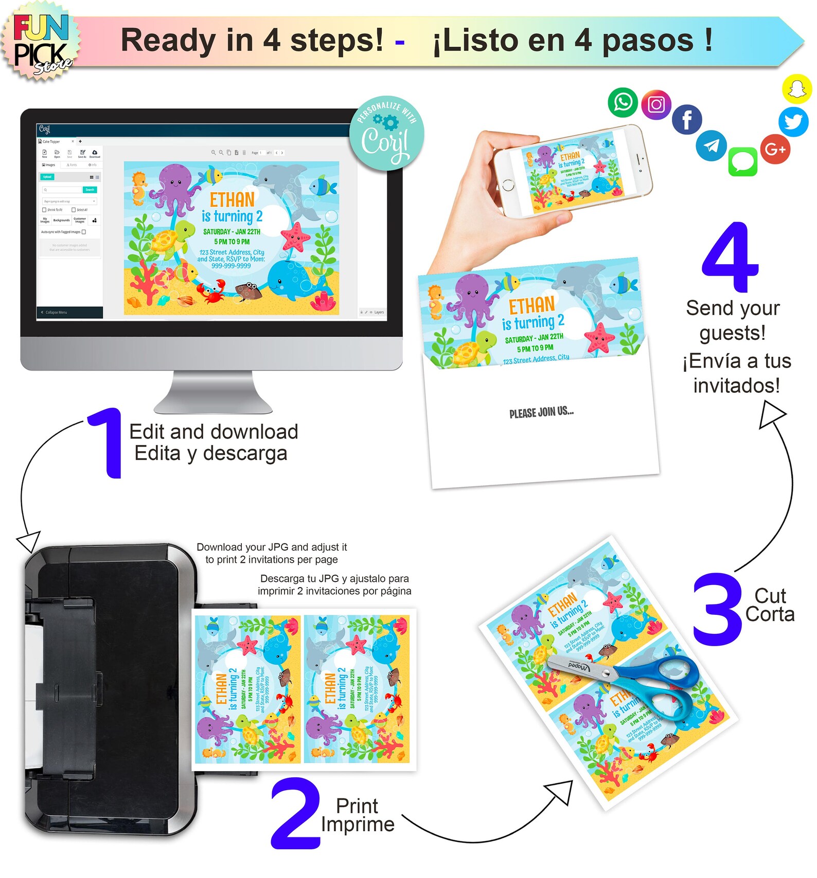 DIGITAL Sea Animals Birthday Invitation Sea Animals - Etsy