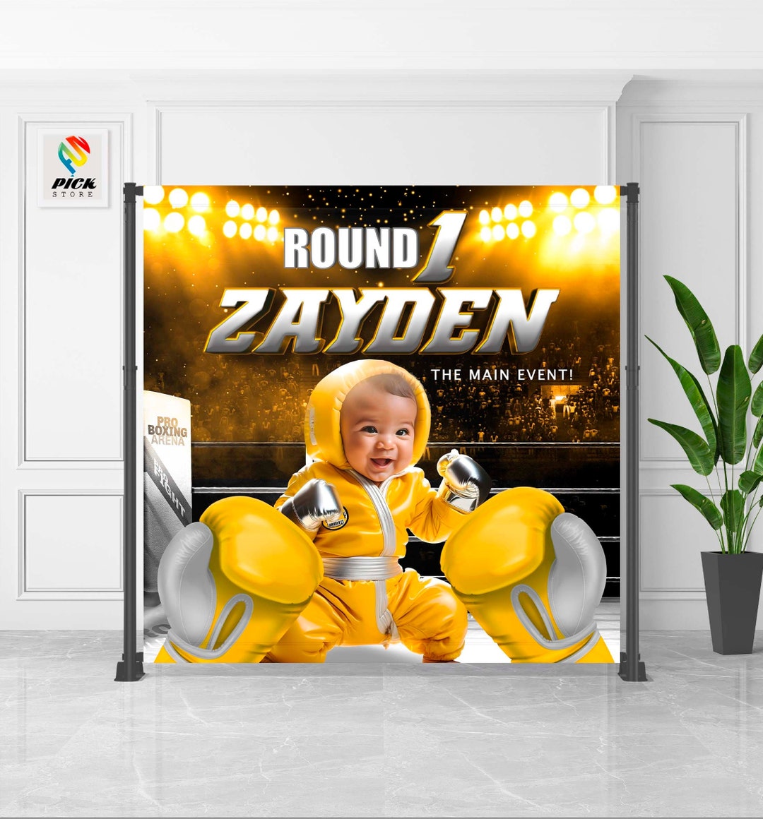 Ring Birthday Backdrop, Boxer Banner, Gloves Wall Decor, Round 1 Custom ...