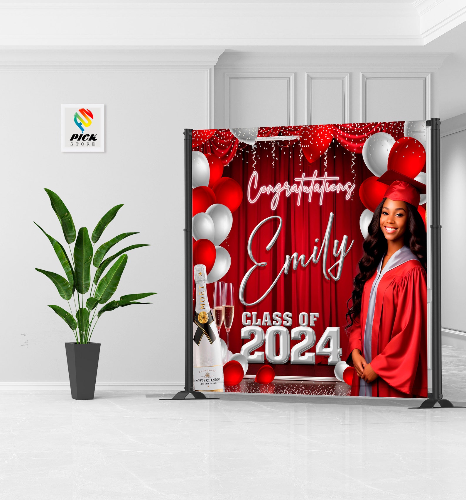 Prom Backdrop Senior Prom Banner Red and Silver Party Class of 2024 ...