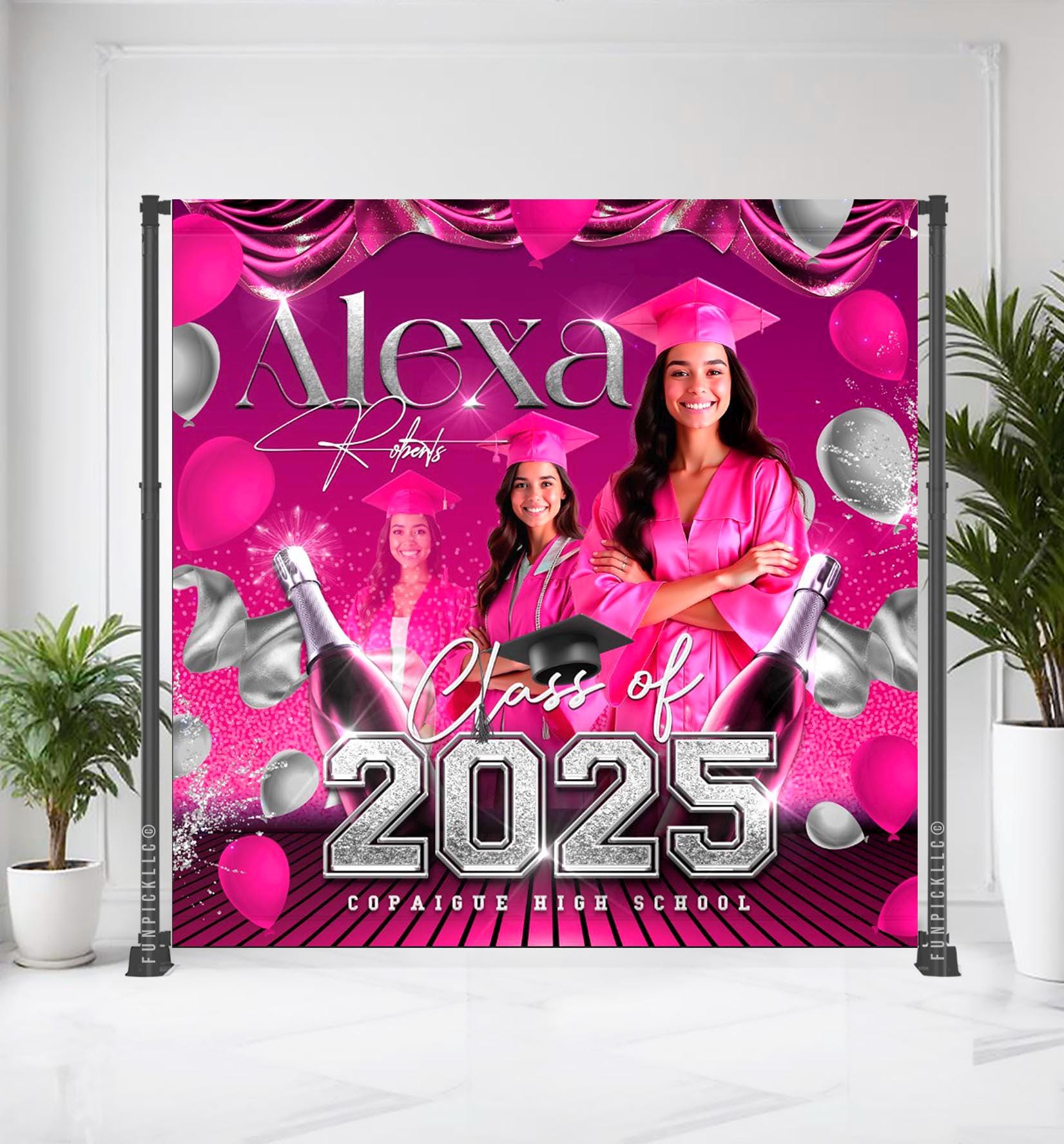 Pink Graduation Banner: Custom Photo Backdrop, Class of 2025 (digital ...