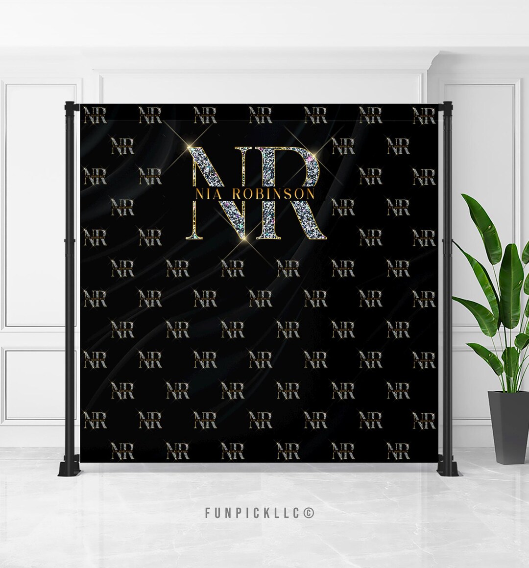 Custom Logo Step and Repeat Banner: Black & Gold Decor (digital ...