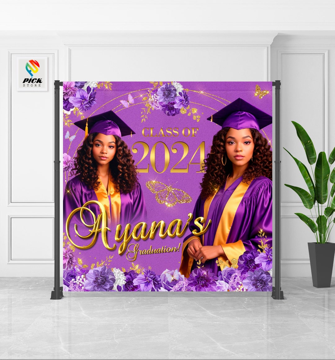 Purple and Gold Graduation Backdrop: Class of 2024, Prom Photo (DIY ...
