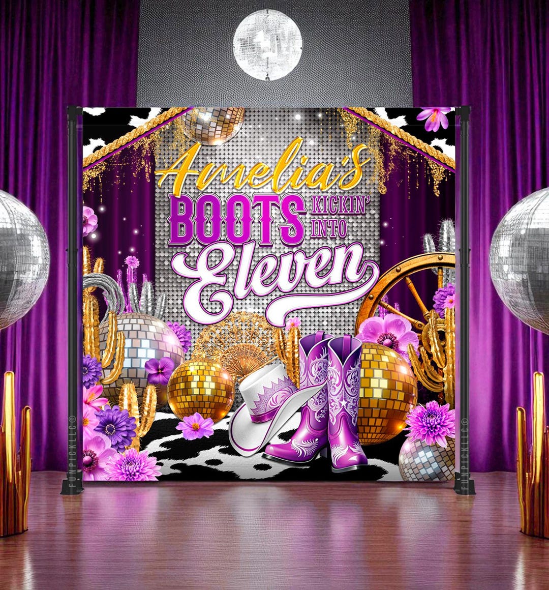 Cowgirl Birthday Backdrop: Custom Boots Banner, Rodeo Photo Decor ...