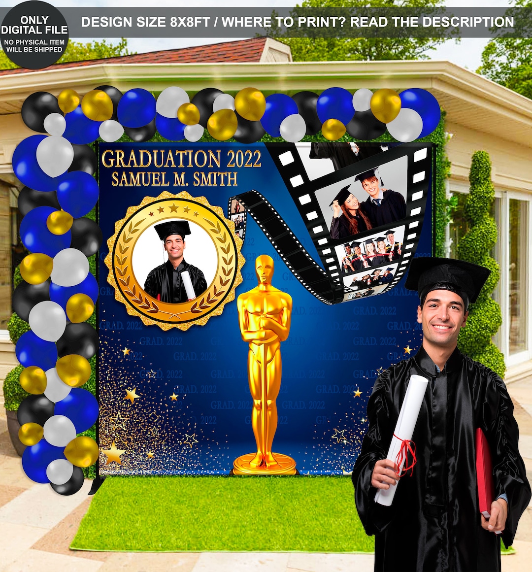 Hollywood Graduation Backdrop: Personalized Party Decor (digital File ...