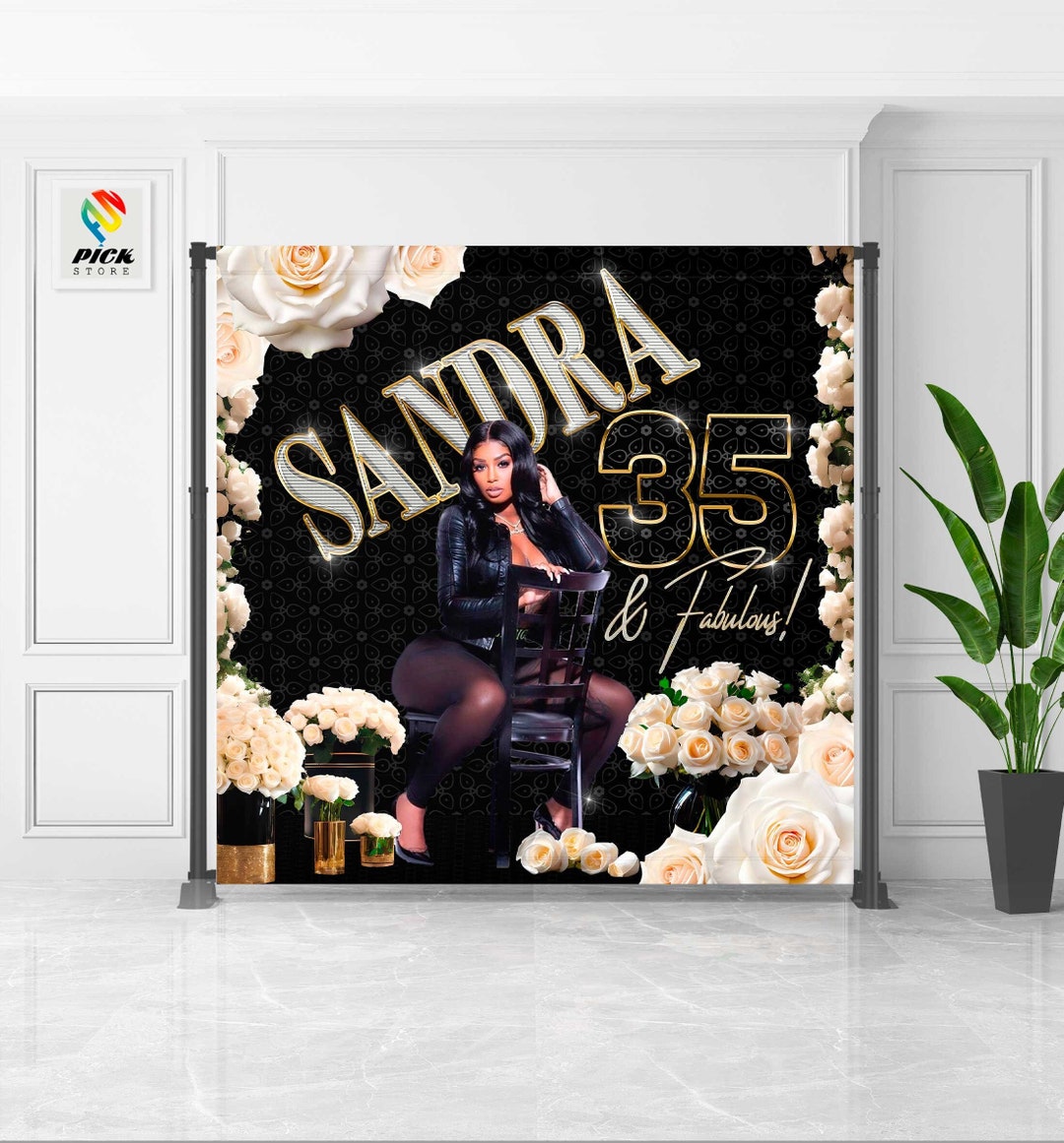 White Roses Backdrop Black and White Banner Glamorous Affair Party Rose ...