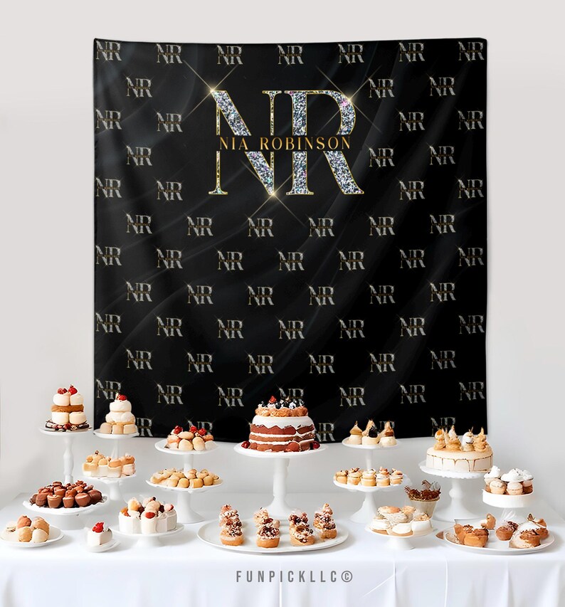 Custom Logo Step and Repeat Banner: Black & Gold Decor (digital ...