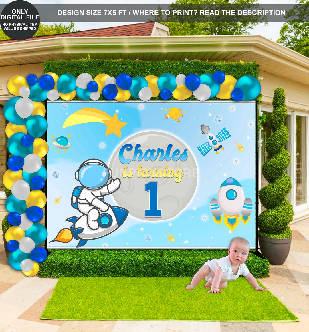 Outer Space Birthday Backdrop: Astronaut Party Decor (digital File) - Etsy