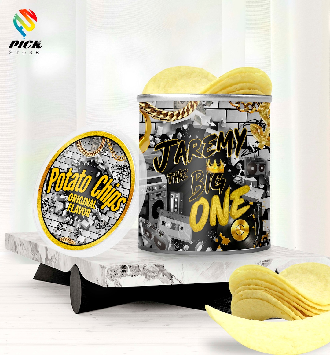 The Big One Potato Chip Label, Notorious Potatoes Can Wrapper, Graffiti ...