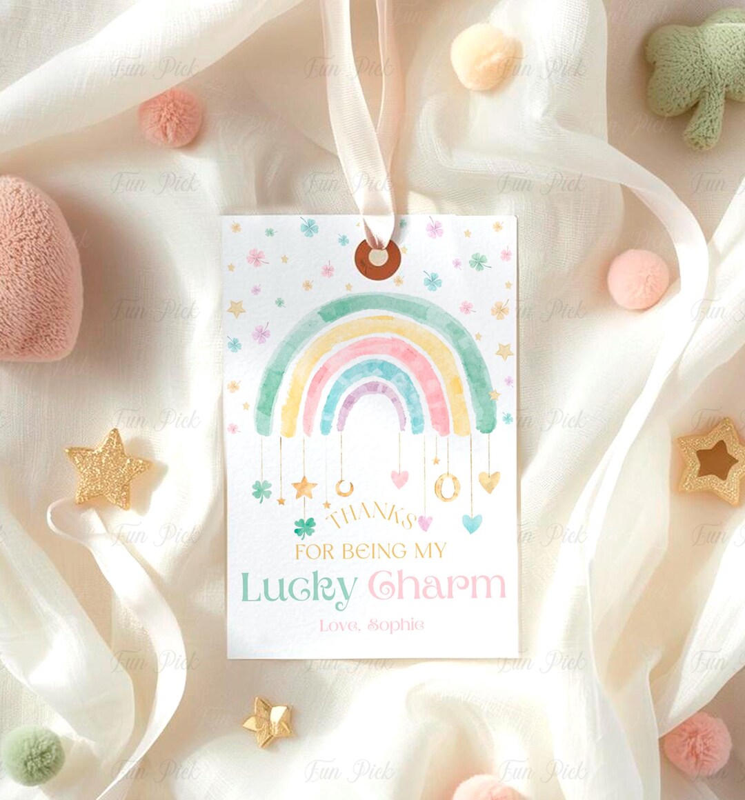 Lucky Charm Favor Tags: Pastel Rainbow Shamrock Thank You Labels, Canva ...