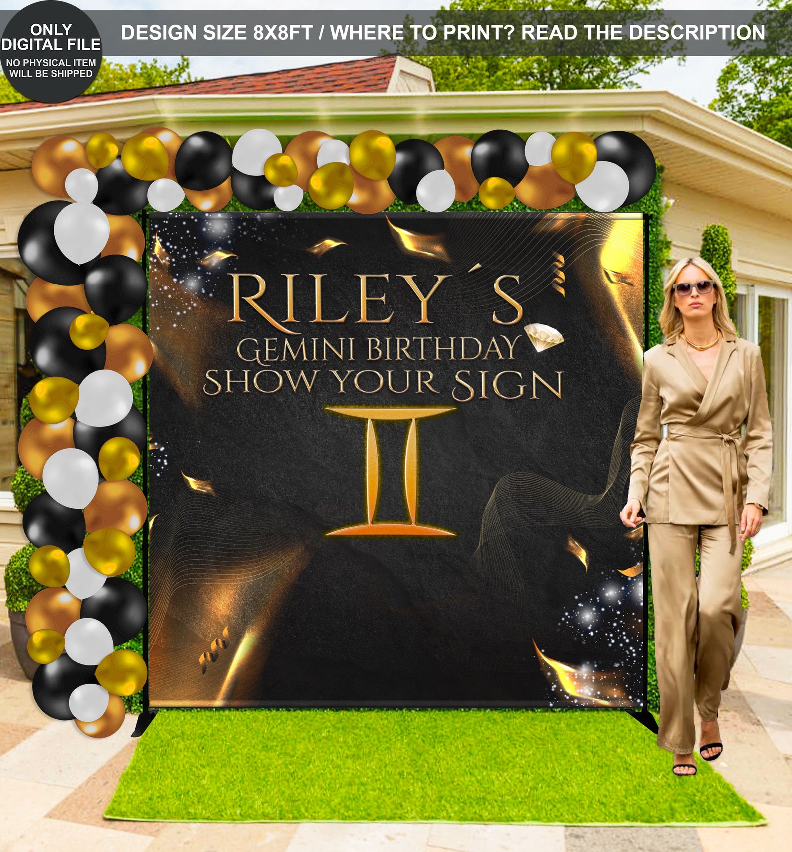 Zodiac Sign Birthday Backdrop: Gemini Party Decor (digital File ...