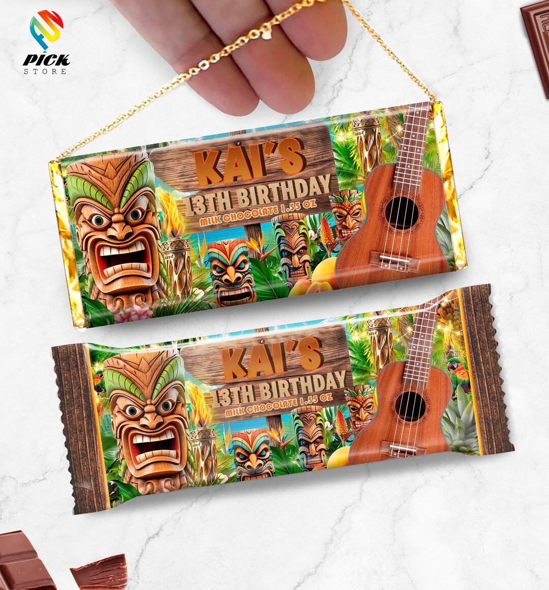 Hawaiian Tiki Candy Wrapper, Beach Chocolate Bar, Tropical Chocolate ...