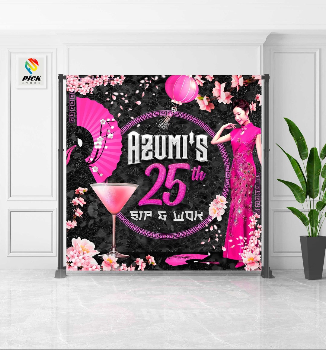 Pink and Black Chinese Backdrop Asian Party Banner Chinese Fan Party ...