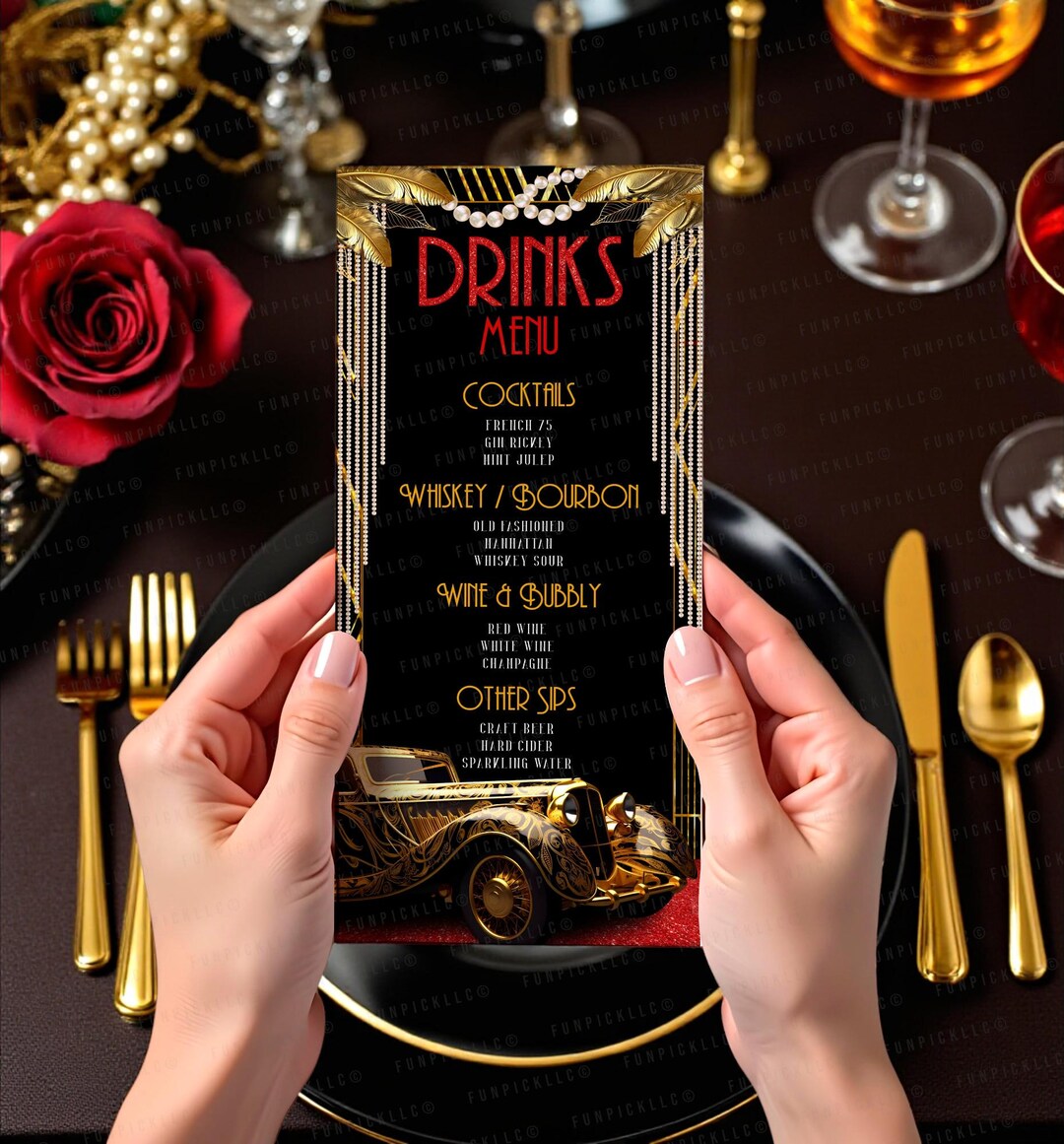 Harlem Nights Birthday Bar Sign: Great Gatsby Signature Drink Menu ...