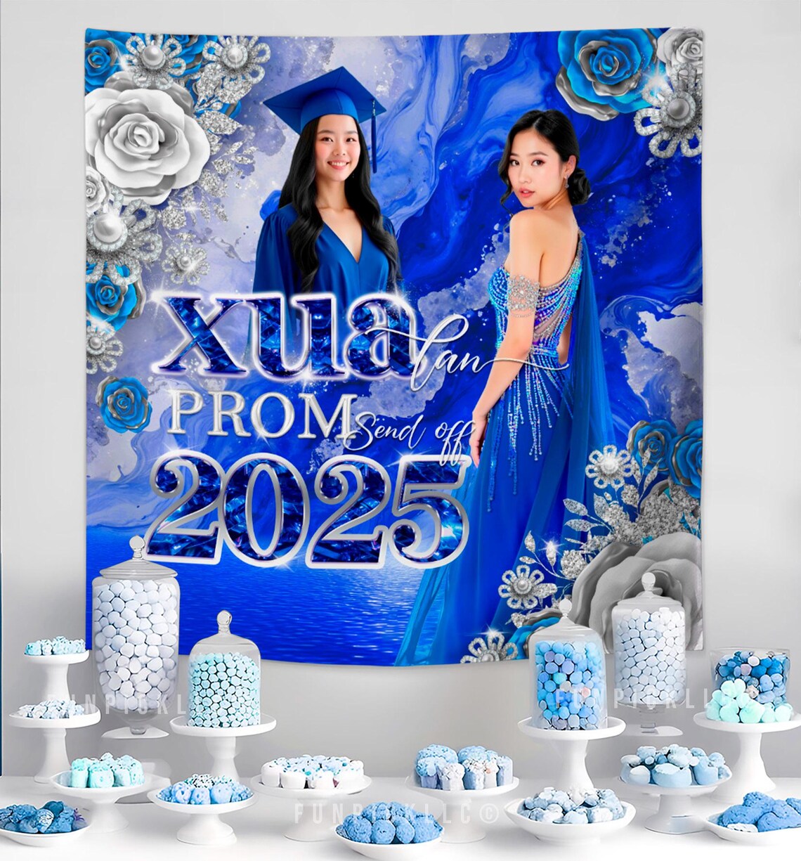 Blue & Silver Graduation Backdrop: Custom Prom Send off (digital File ...