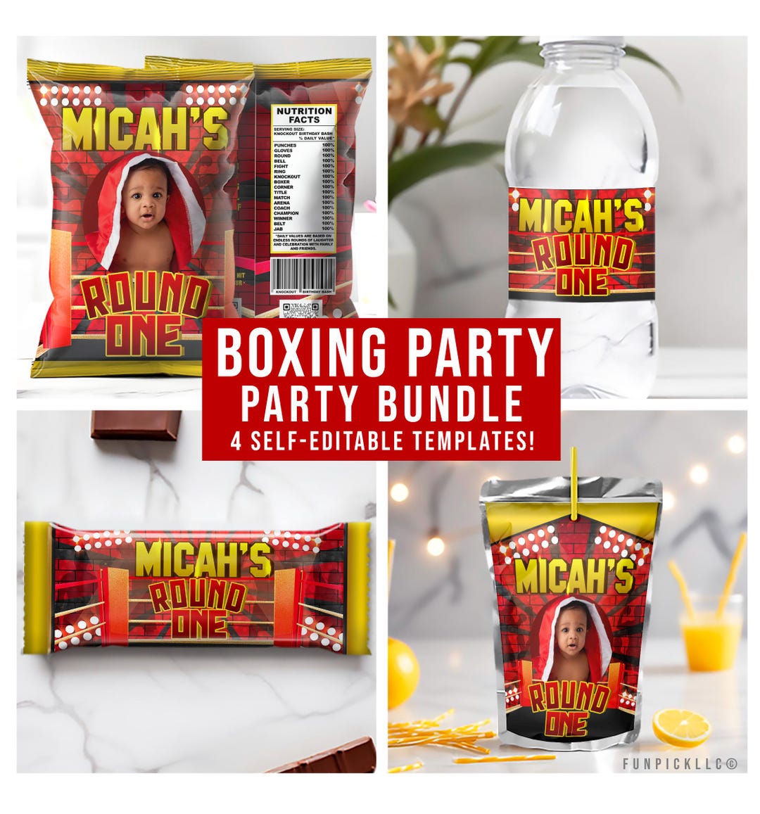 Boxing Party Favor Bundle: Editable Chip Bag, Labels, Wrapper (DIY) - Etsy