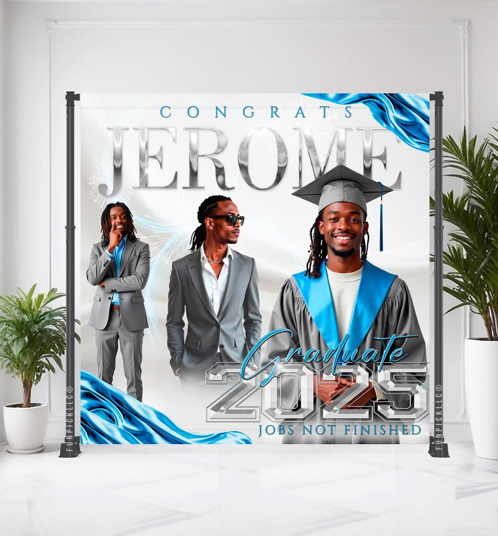 Blue & Silver Graduation Banner: Class of 2025 Backdrop (digital File ...