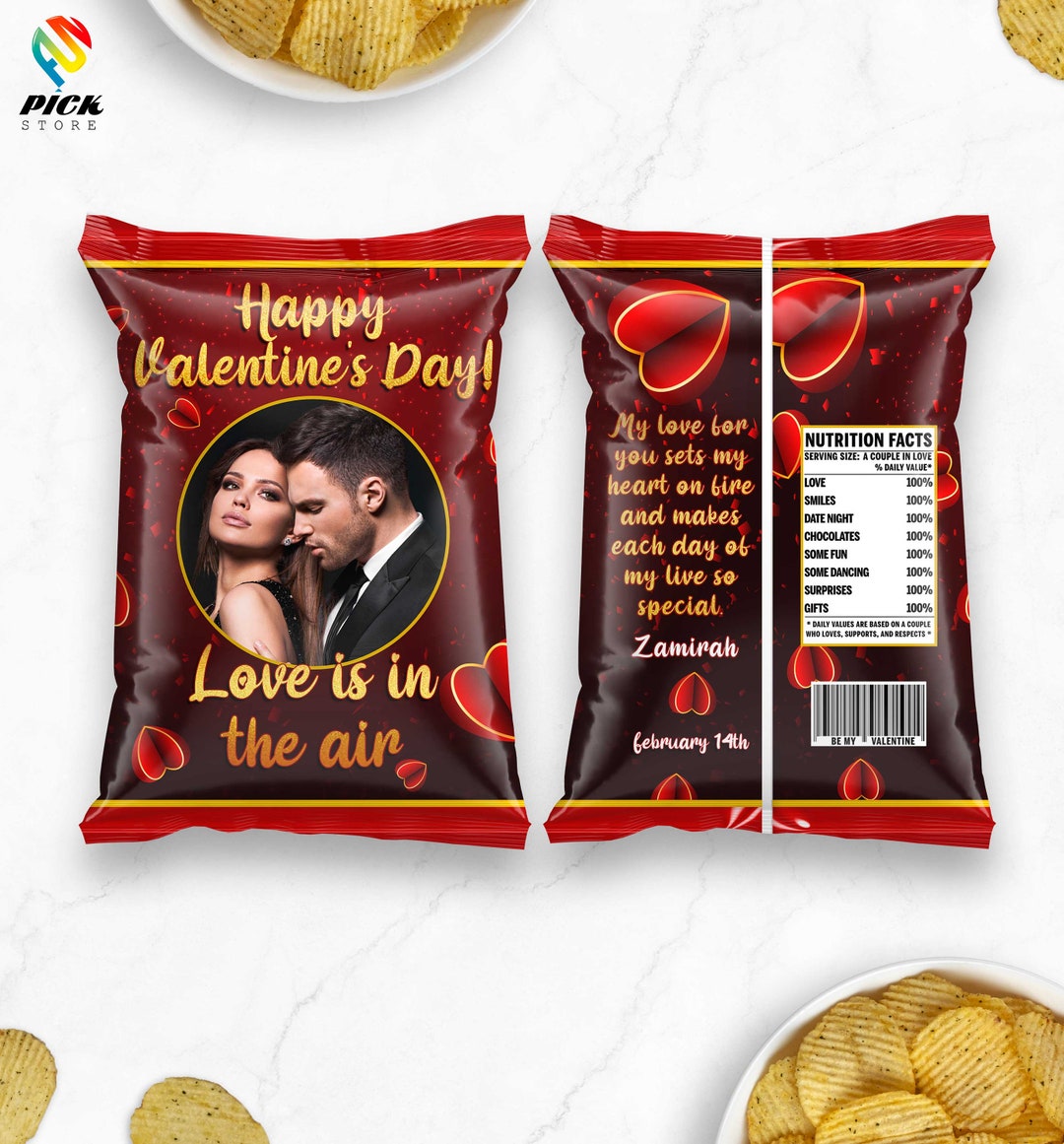 Valentines Day Chip Bag Wrap for DIY, Love Chip Label, Hearts Chips ...