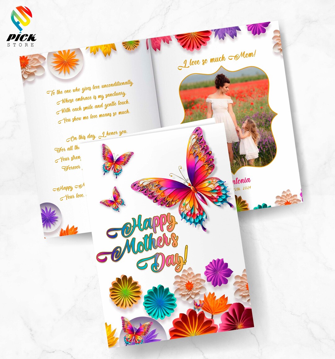 Butterfly Mother's Day Card: Editable Floral Design (DIY FILE) - Etsy