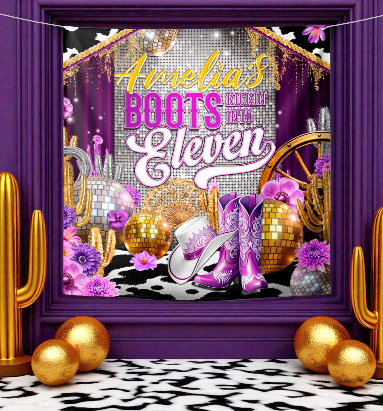 Cowgirl Birthday Backdrop: Custom Boots Banner, Rodeo Photo Decor ...